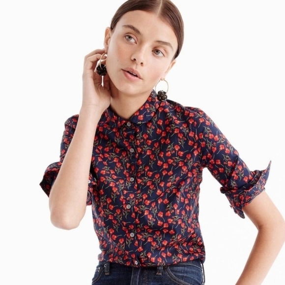 J. Crew | Tops | J Crew Liberty Shirt With Red Poppies | Poshmark